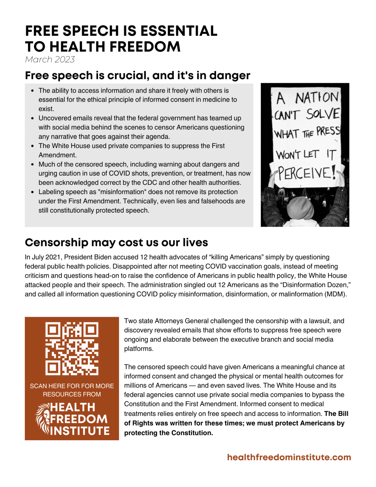 Hand Outs - Health Freedom Institute